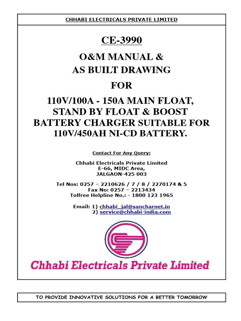 #Ce3990 - O&m & As Built DRG Battery Charger With DCDB | PDF | Battery ...