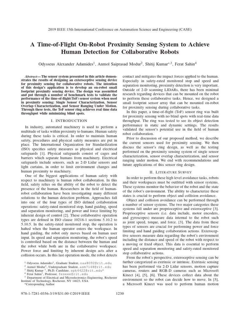 A Time Of Flight On Robot Proximity Sensing System To Achieve Pdf Accuracy And Precision Robot