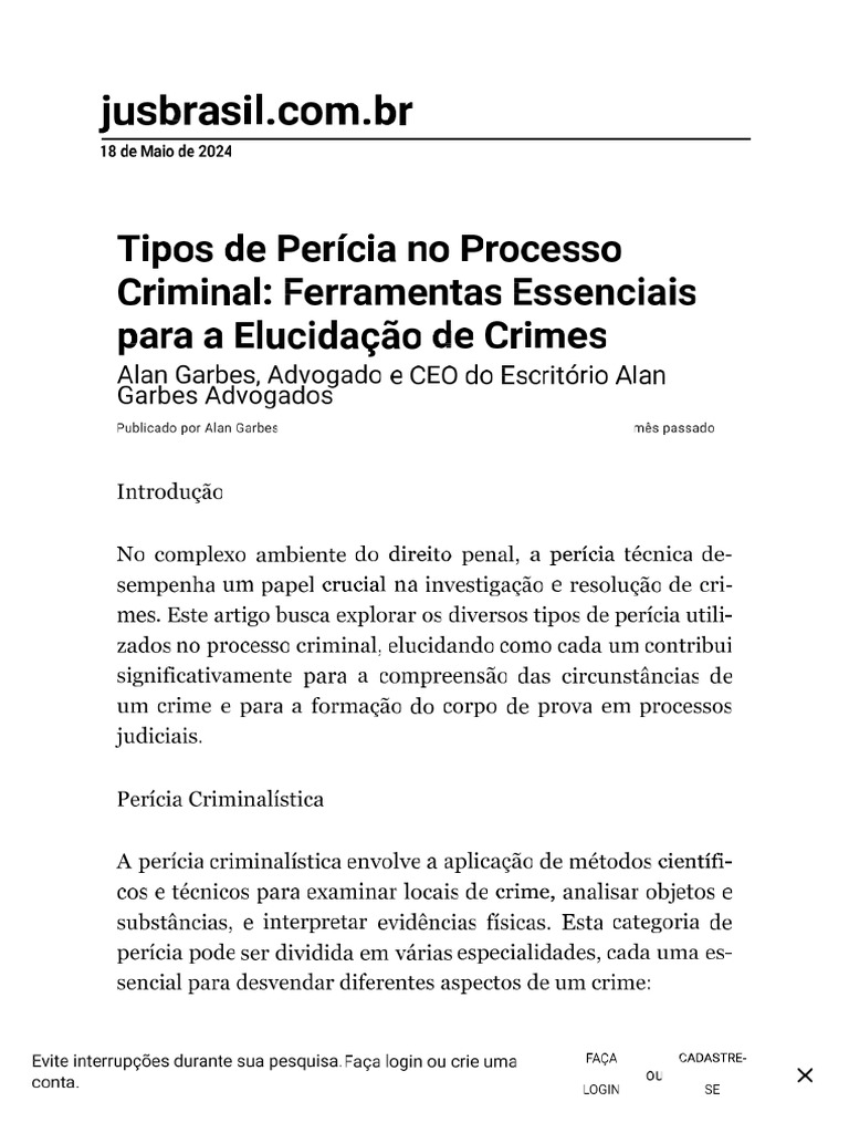 Tipos de Perícia no Processo Criminal - Ferramentas Essenciais para a ...