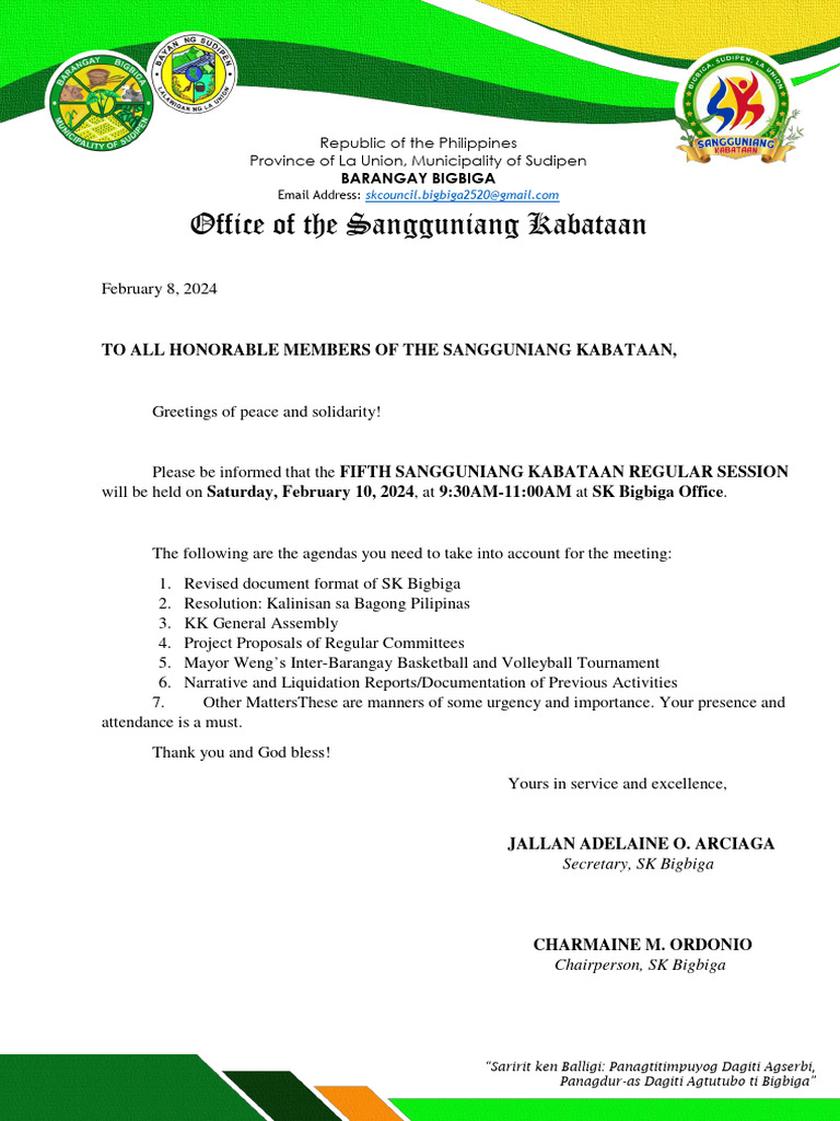 Notice - 5th Regular Session | PDF