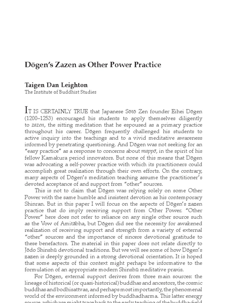 Dogen Zazen As Other Power Practice | Download Free PDF | Dōgen | Zen