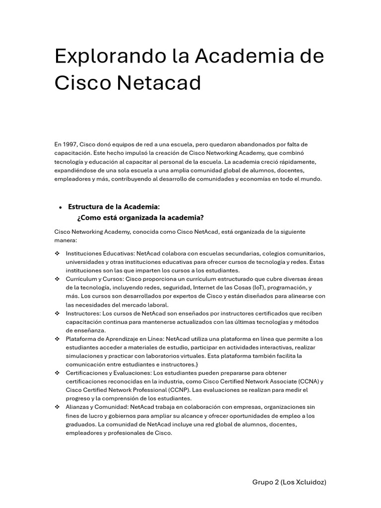 Explorando La Academia de Cisco Netacad 1 Grupo 2 | PDF | Internet de ...