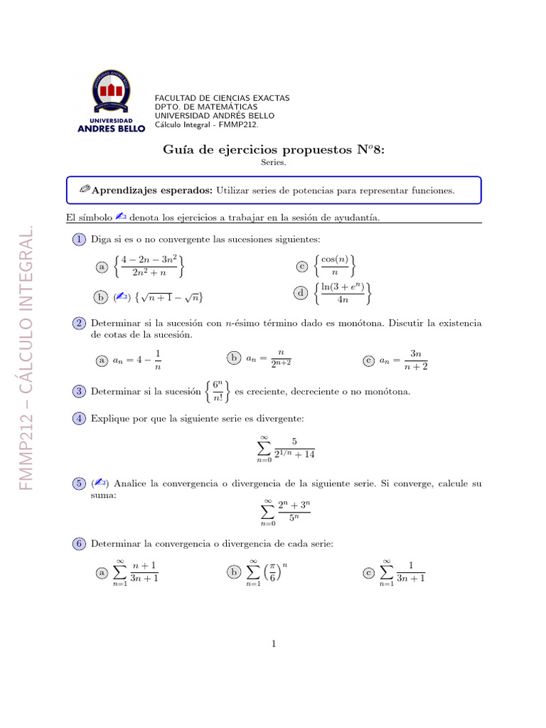 FMMP212 s8 Ejercicios | Descargar gratis PDF | Series (Matemáticas) | Cálculo