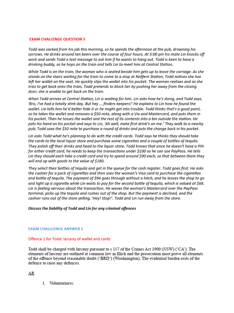 Exam Challenge Question 5 | Download Free PDF | Larceny | Burden Of ...