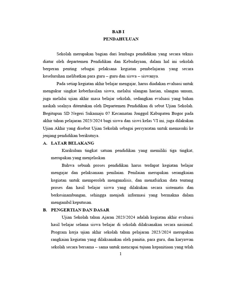 Program Kerja Ujian Sekolah Tahun 2023-2024 | PDF