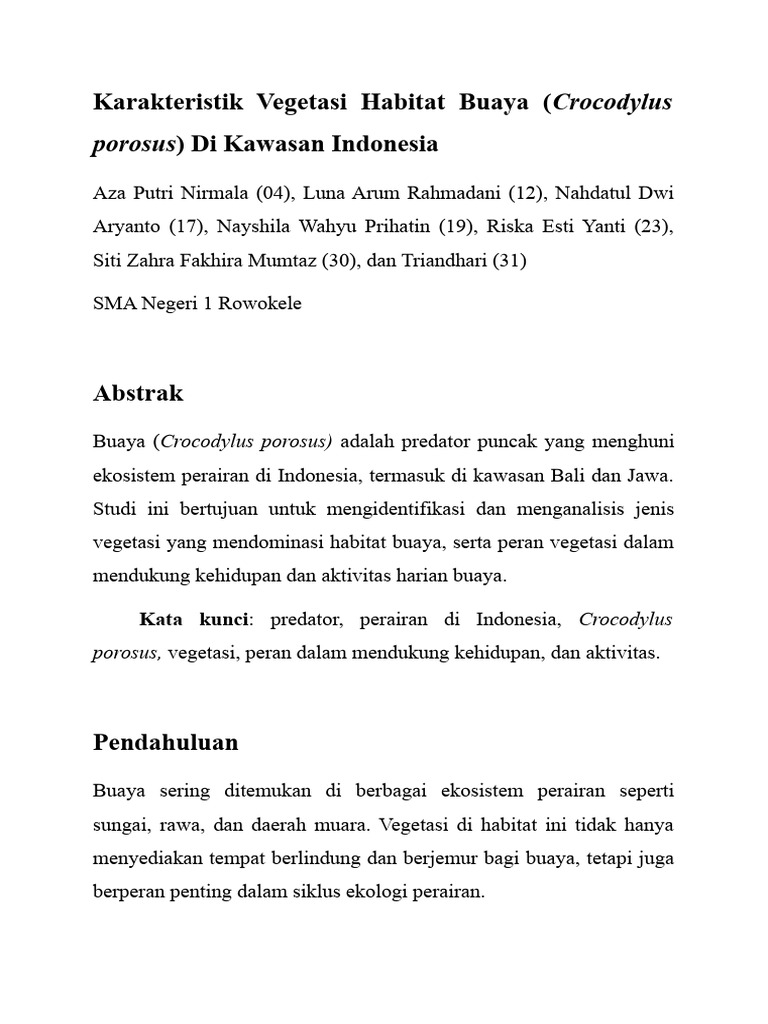 Karya Ilmiah - Karakteristik Vegetasi Buaya Muara (Crocodylus Porosus ... Karya Ilmiah - Karakteristik Vegetasi Buaya Muara (Crocodylus Porosus ...