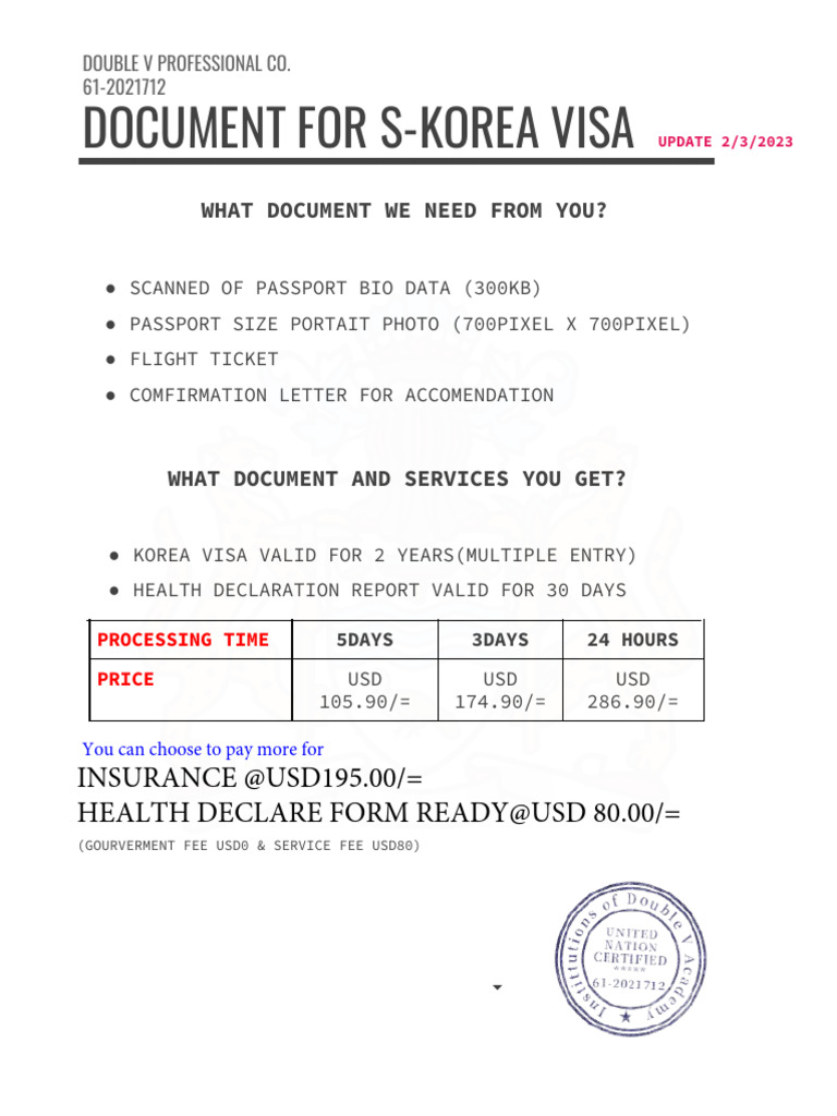 S-Korea Visa Document Requirements | PDF