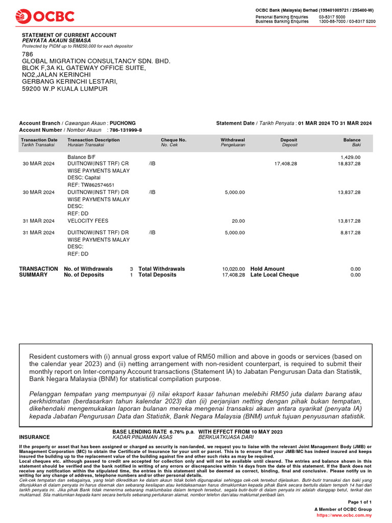 CURRENT ACCOUNT-9998-Mar-24 | Download Free PDF | Transaction Account ...