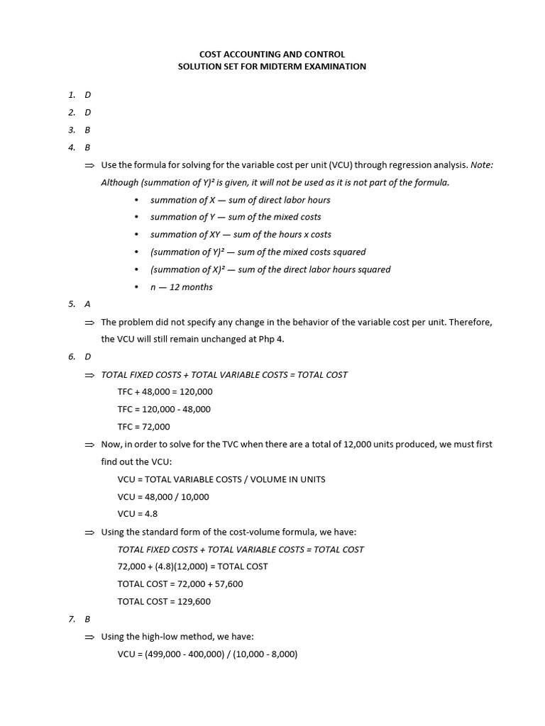 Cost Acctg Midterm Exam Solution Set | PDF | Business Economics | Financial Accounting