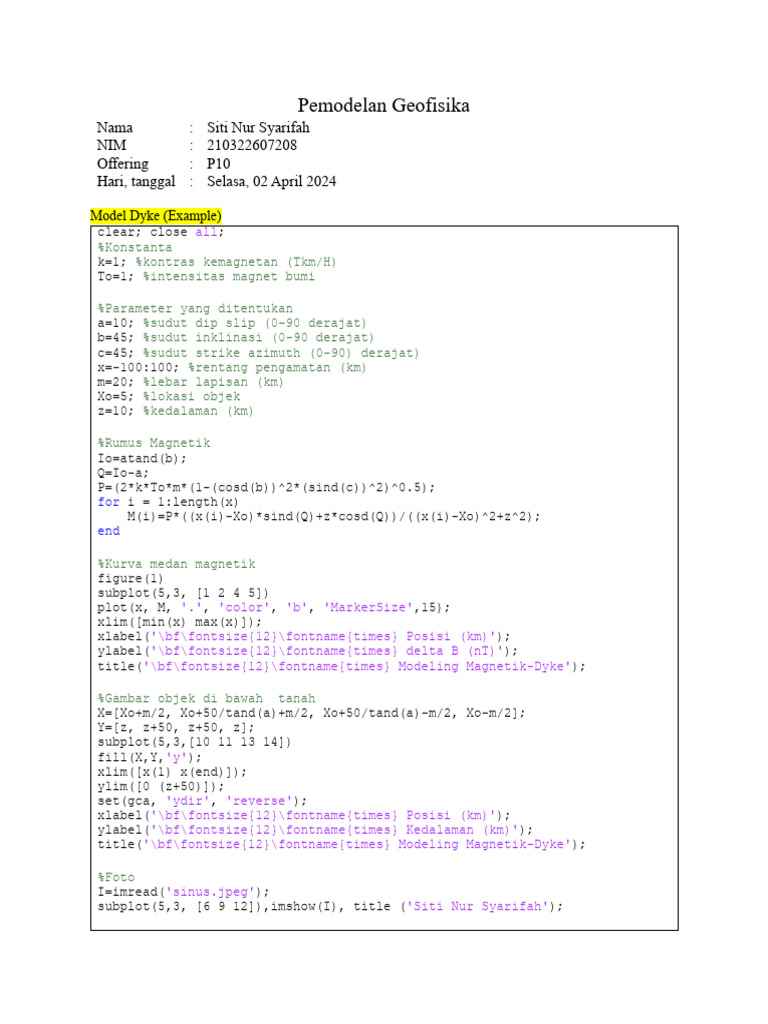 Tugas Pemodelan Geofisika Model Dyke Dan Block Menggunakan Matlab Pdf Metode And Bahan Ajar