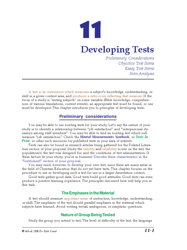 Developing Tests: Preliminary Considerations Objective Test Items Essay ...