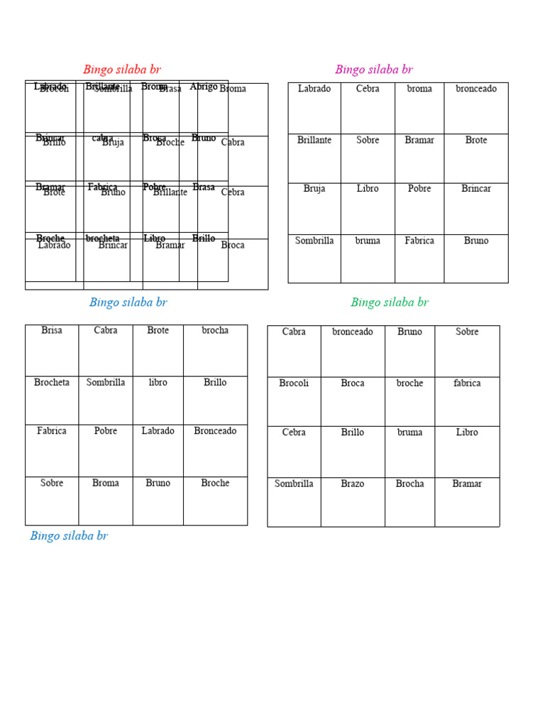 Bingo de Silabas Trabadas | PDF