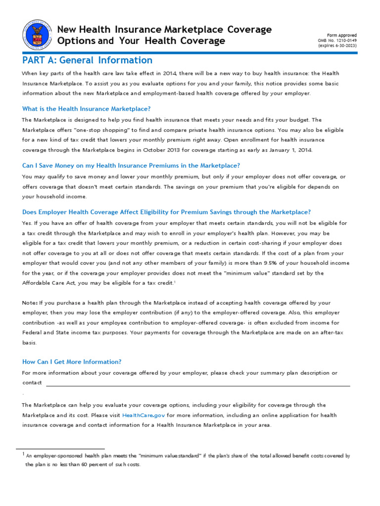 Model Notice For Employers Who Offer A Health Plan To Some or All ...