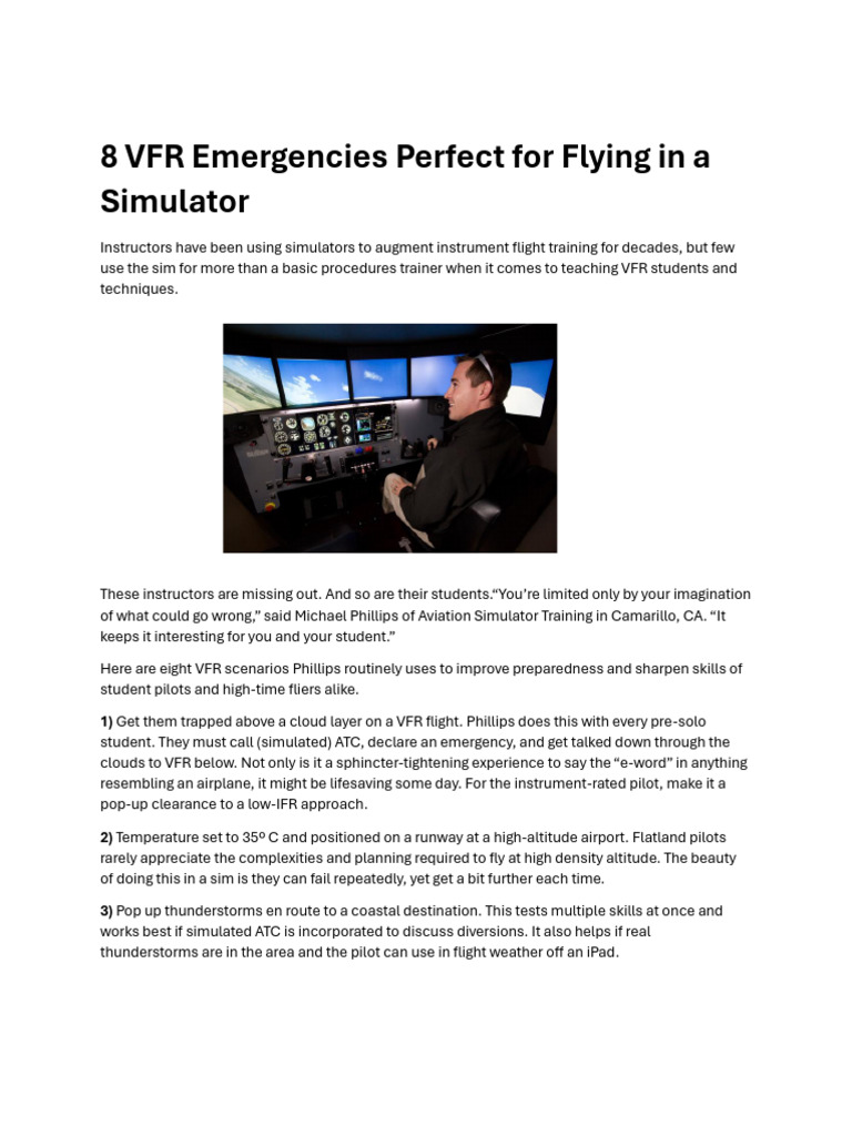 8 VFR Emergencies Perfect for Flying in a Simulator | Download Free PDF ...