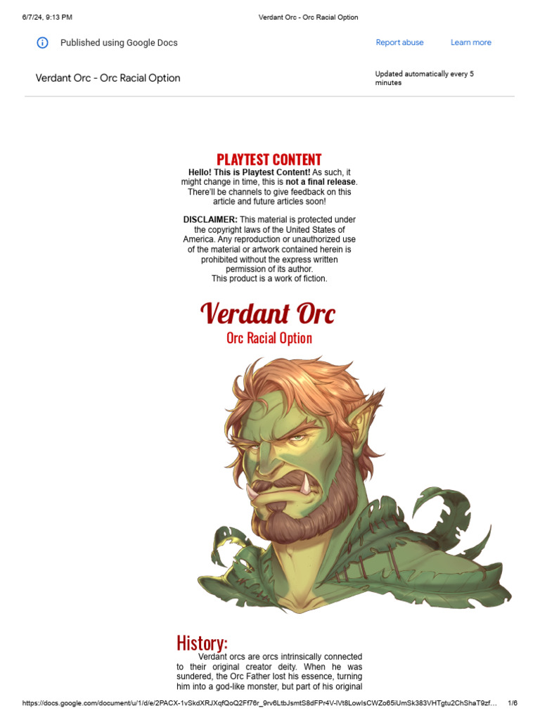 Verdant Orc - Orc Racial Option | PDF | Copyright | License