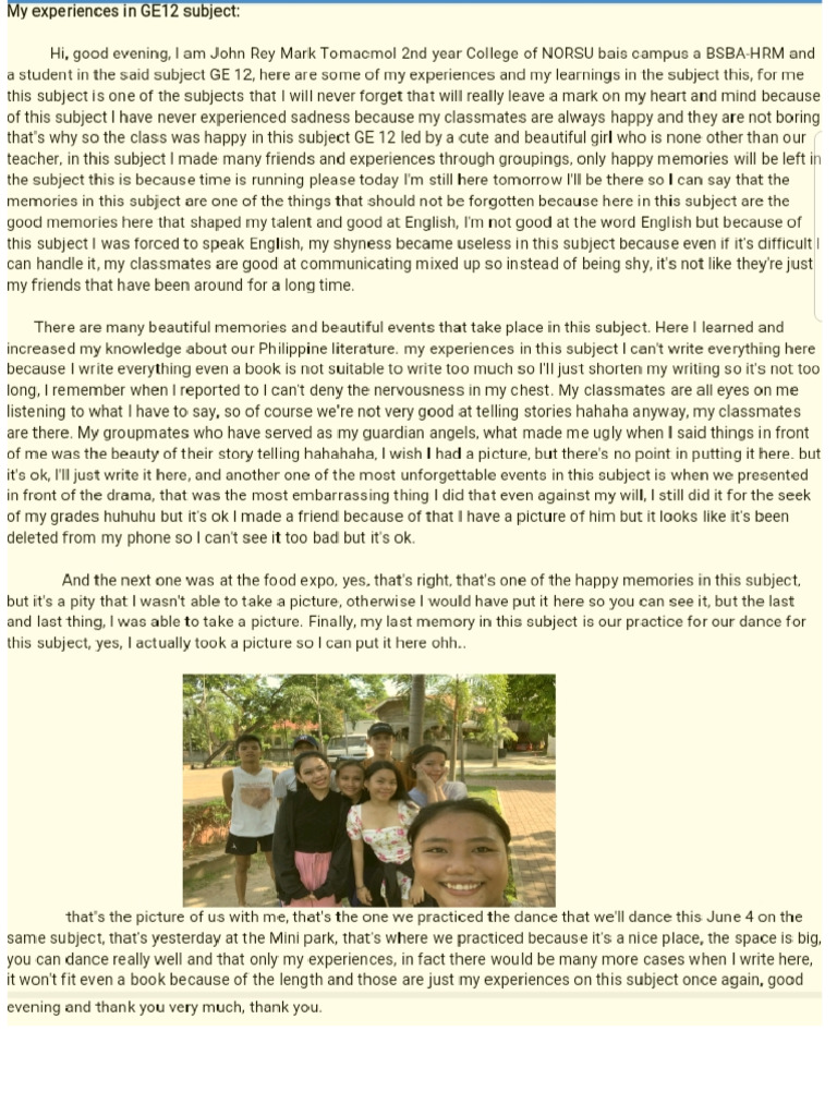 My Experiences in GE12-Tomacmol | PDF