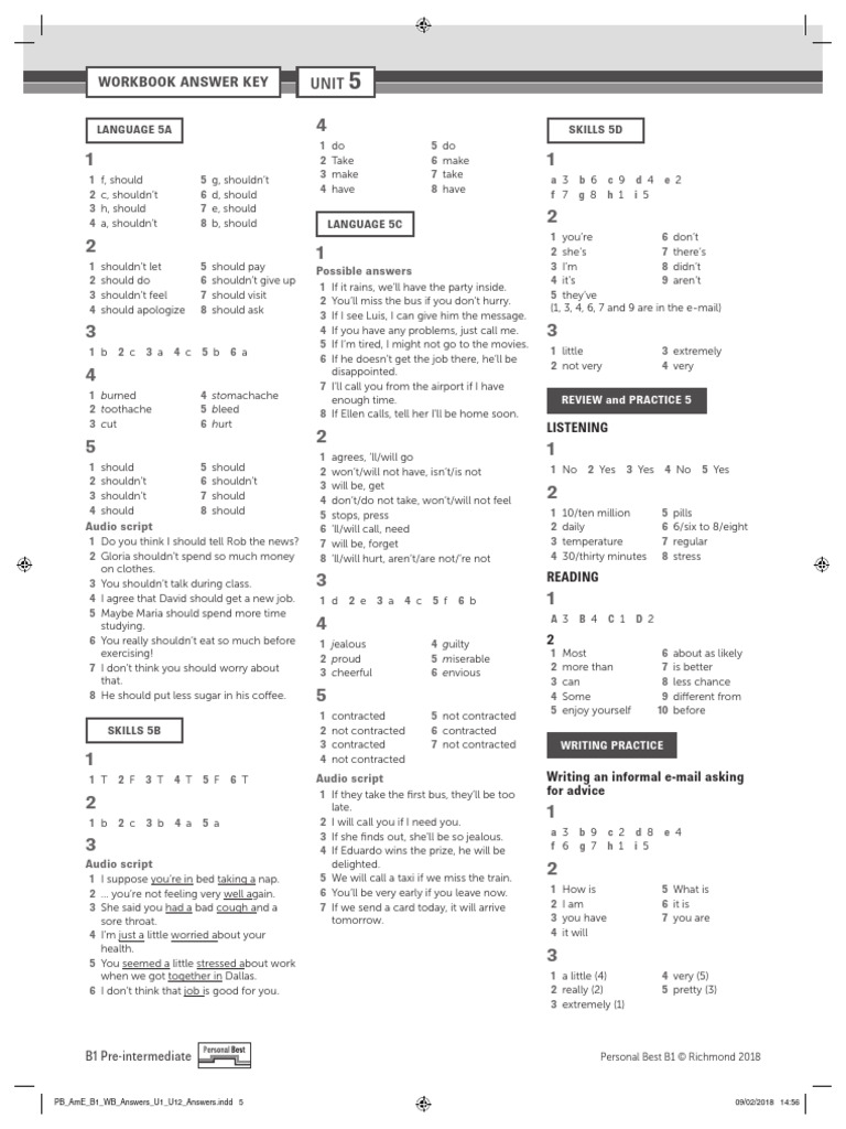 Personal Best B1 Workbook Answers | PDF