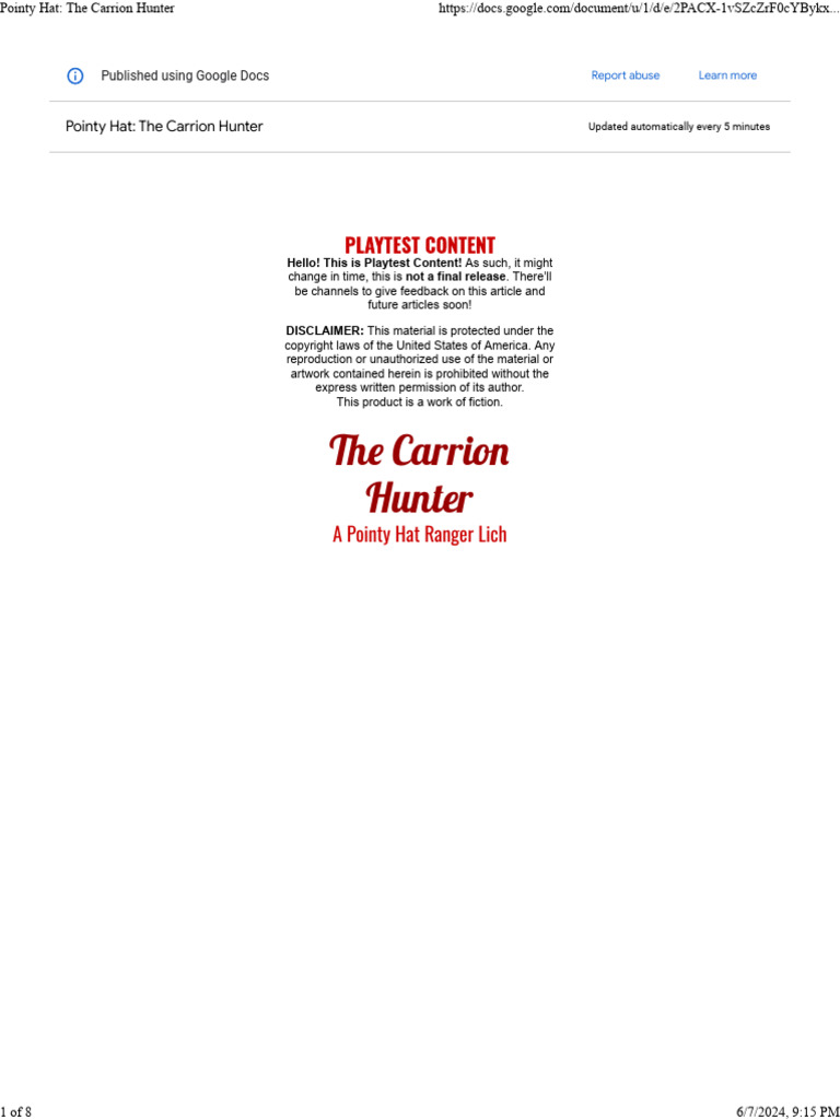 Pointy Hat The Carrion Hunter | PDF | License | Copyright