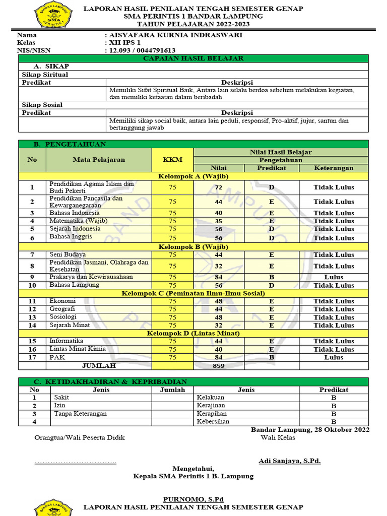 Raport Sementara | PDF