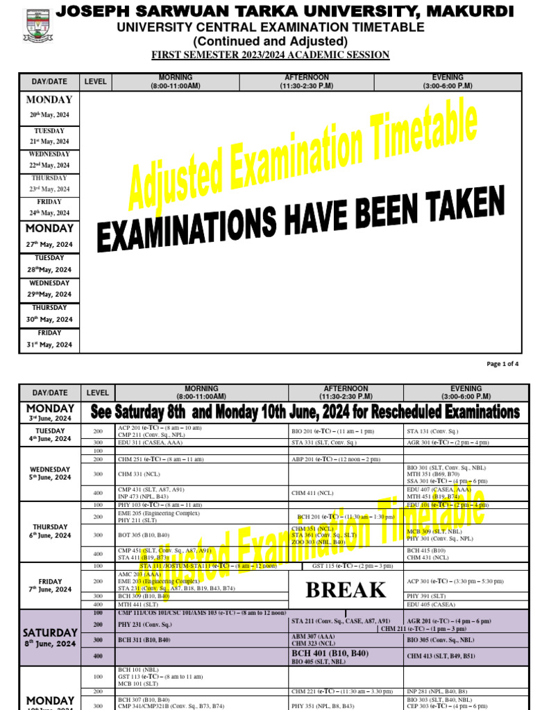 FINAL (adjusted) exam time table 1st sem. 2023-2024 | PDF | Academic ...