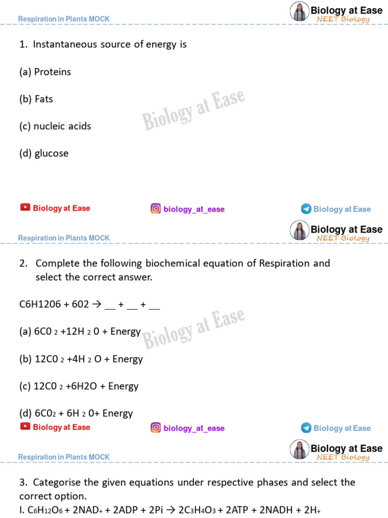 Respiration in Plants MOCK | PDF | Cellular Respiration | Diet & Nutrition