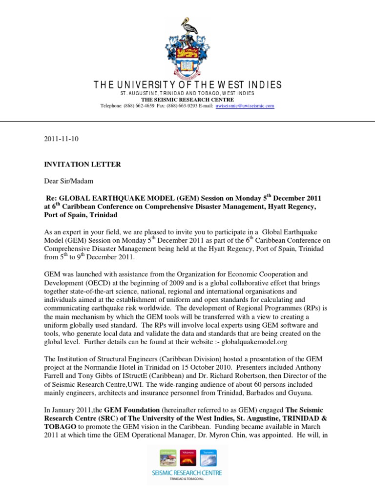 CDEMA CDM Conference GEM Session - Invitation Letter General With ...