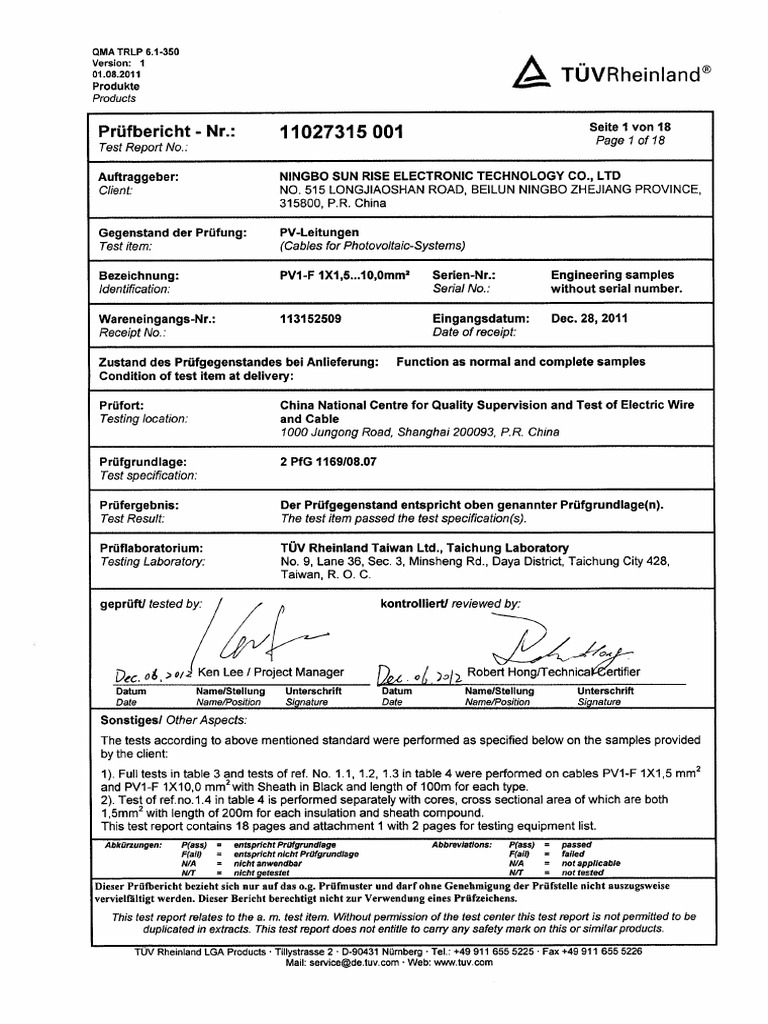SR Cable TUV1.5~10平方測試報告 | PDF | Ultimate Tensile Strength | Insulator ...