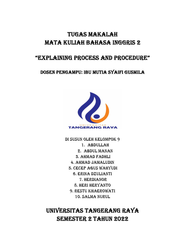 Kelompok 9 - Tugas Makalah-Explanation Process and Procedure-Smt2 | PDF