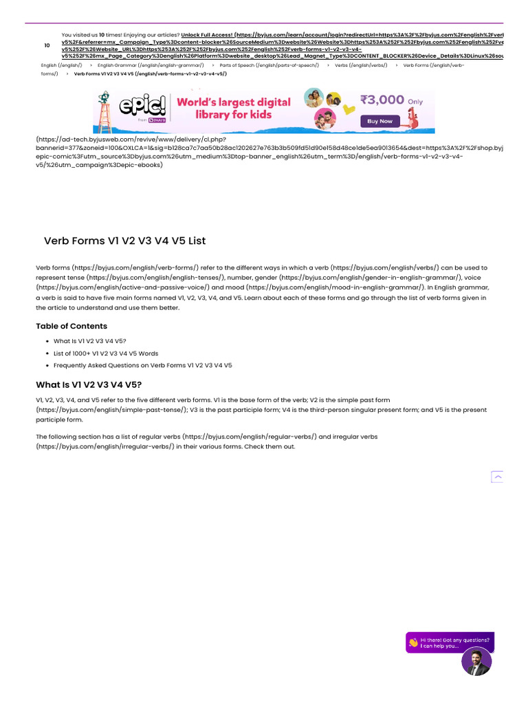 Verb Forms V1 V2 V3 V4 V5 List | PDF | Visual Cortex | English Grammar