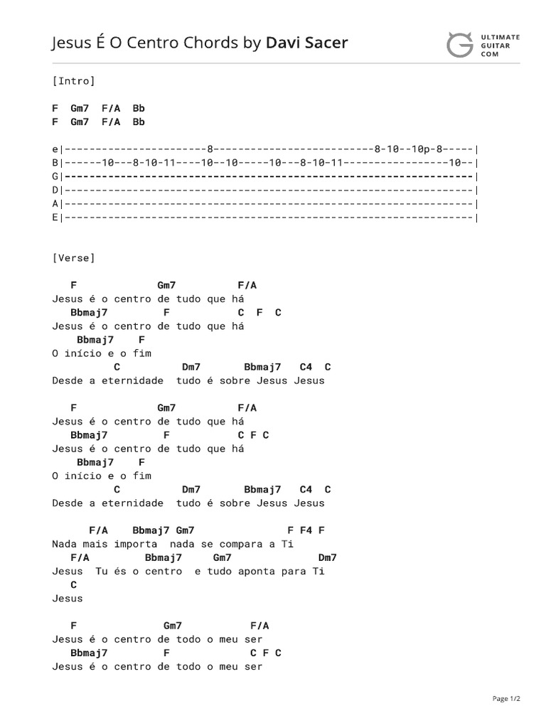 Jesus É O Centro Chords by Davi Sacertabs at Ultimate Guitar Archive | PDF