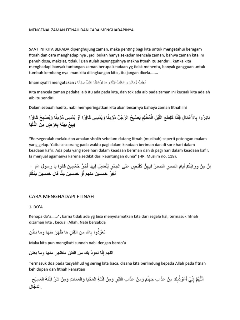 Mengenal Zaman Fitnah Dan Cara Menghadapinya | PDF