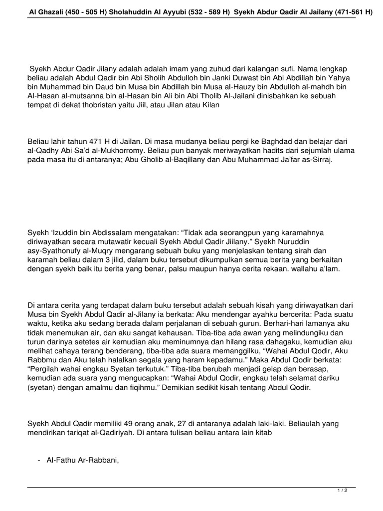 Al-Gozali, Salahudin Al-Ayubi D Syeh Abdul Qodir Jailani | PDF