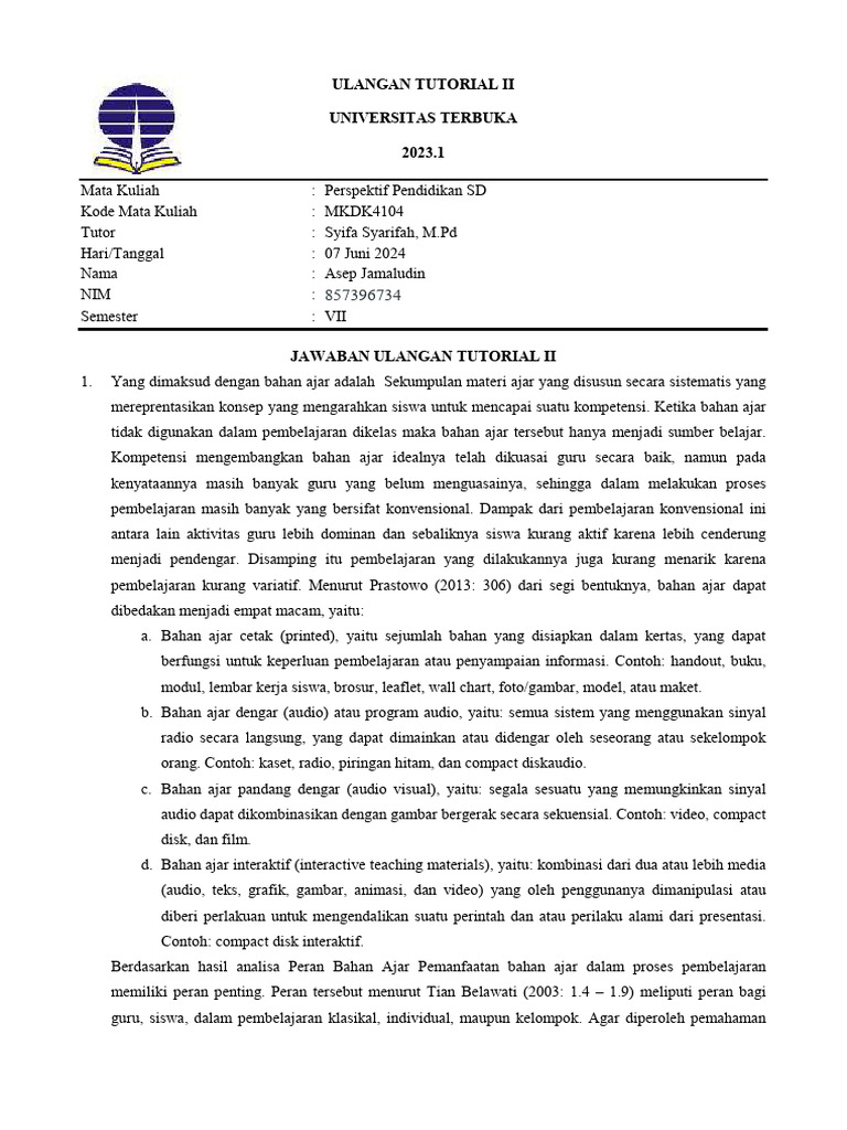 Asep Jamaludin - 10111984 - MKDK4104 - Ulangan Tutorial Ii | PDF ...