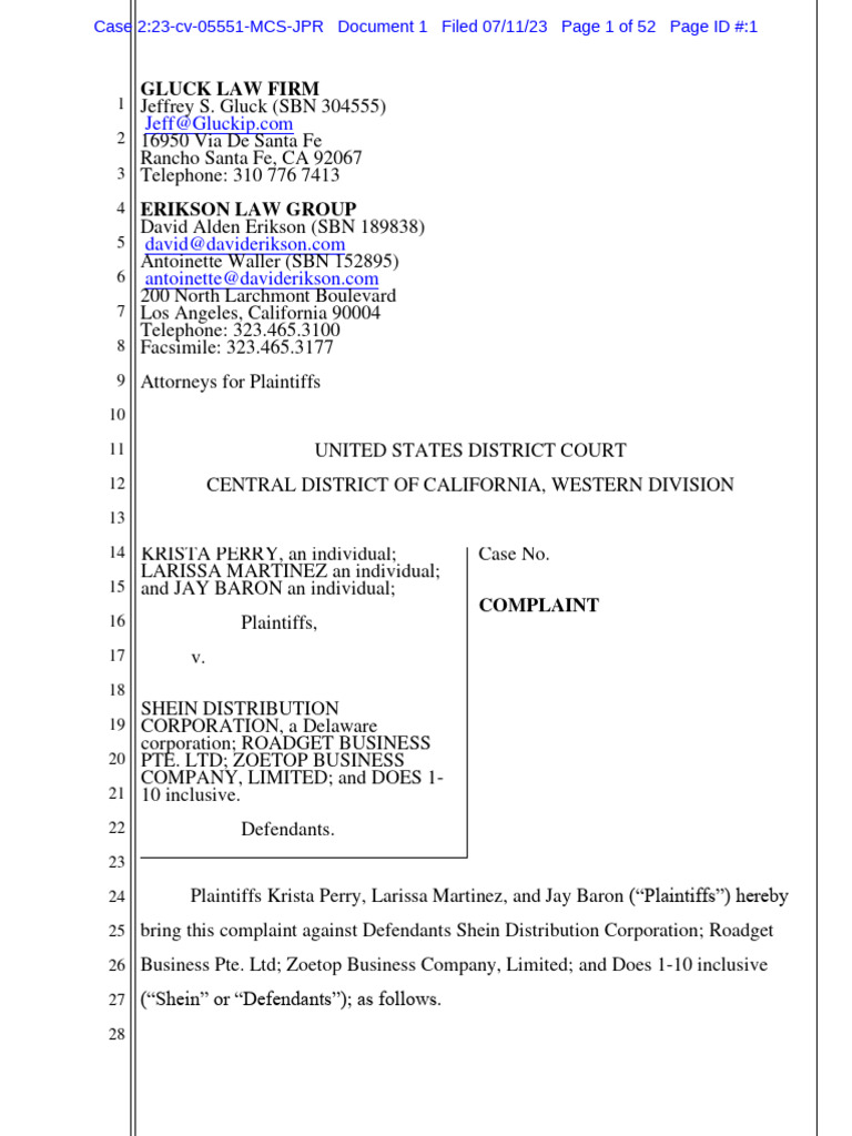 Shein RICO Complaint | PDF | Copyright Infringement | Trademark