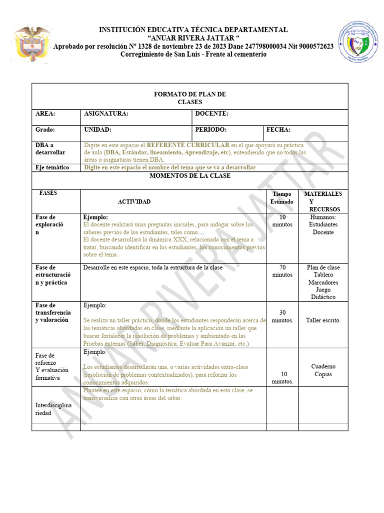 Formato Plan de Clases | PDF | Evaluación | Enseñando