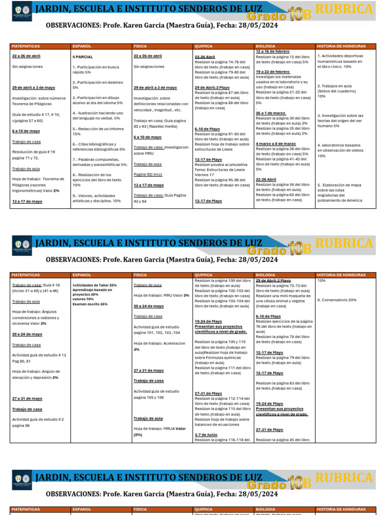 Rubricas de Decimo B | PDF | Science