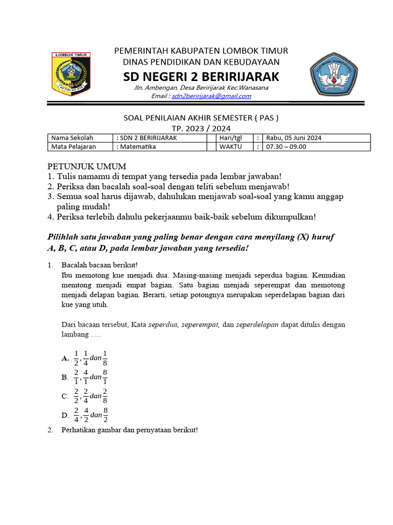 Naskah Soal PAT Matematika | PDF | Metode & Bahan Ajar | Griya & Taman