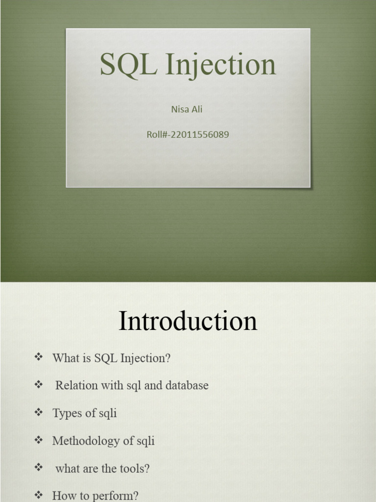 SQL Injection: Nisa Ali Roll#-22011556089 | PDF | Security | Cyberwarfare