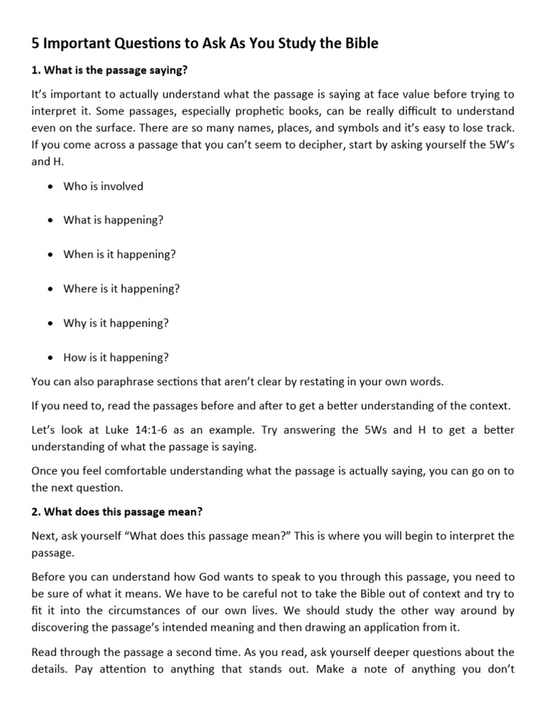 5 Important Questions To Ask As You Study The Bible | PDF | Bible | God