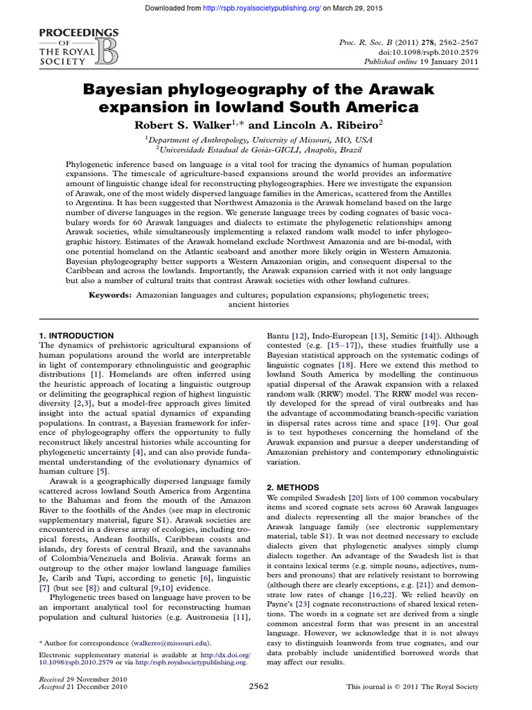 Bayesian Phylogeography of The Arawak Expansion - Walker y Ribeiro | PDF | Phylogenetics ...
