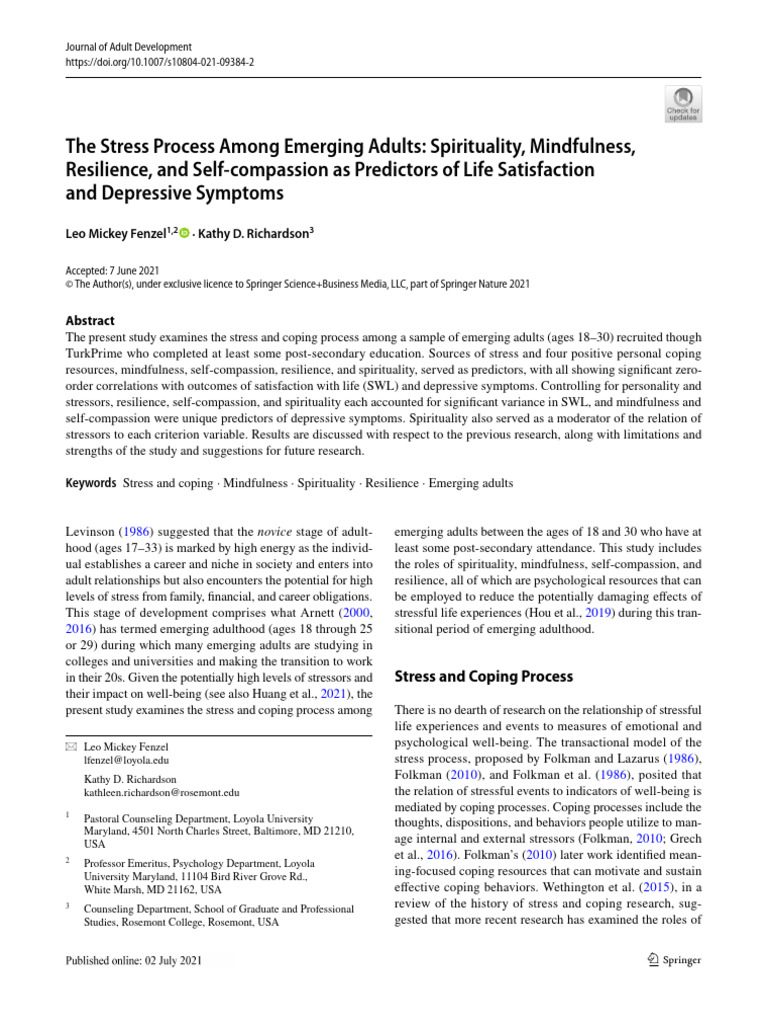 Stress, Coping, and Life Satisfaction in Emerging Adults | PDF ...