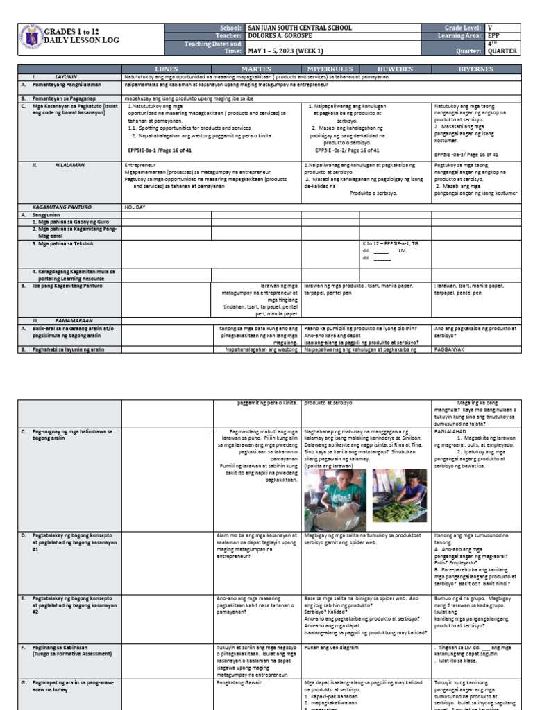 DLL - Epp 5 - Q4 - W1 | PDF