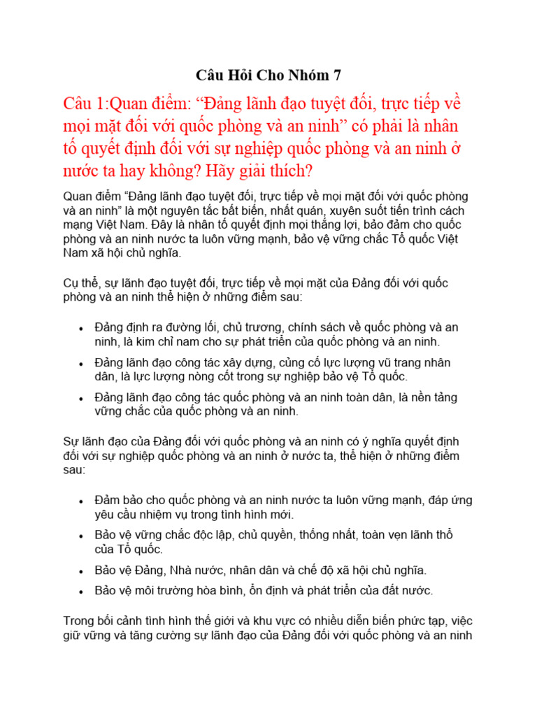 Câu Hỏi Cho Nhóm 7 | PDF