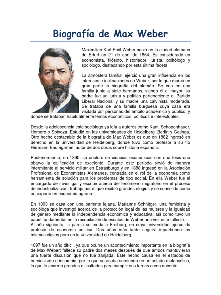 Biografía de Max Weber: Sociólogo y Filósofo | PDF | Karl Marx | Max Weber