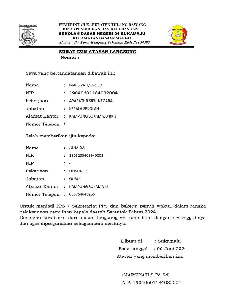 Contoh Surat Izin Atasan Langsung | PDF | Karier & Perkembangan