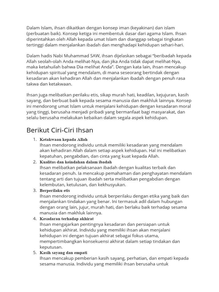 Ciri-Ciri dan Contoh Ihsan dalam Islam | PDF