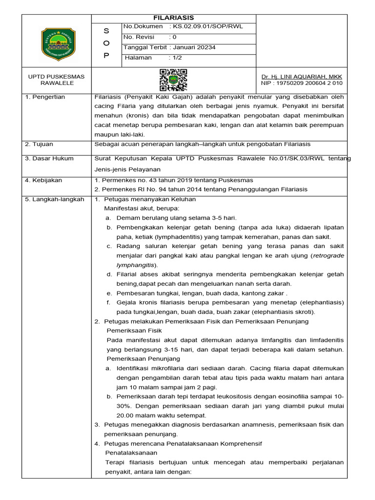 SOP Filariasis 2024 | PDF | Kesehatan Holistik | Sains & Matematika