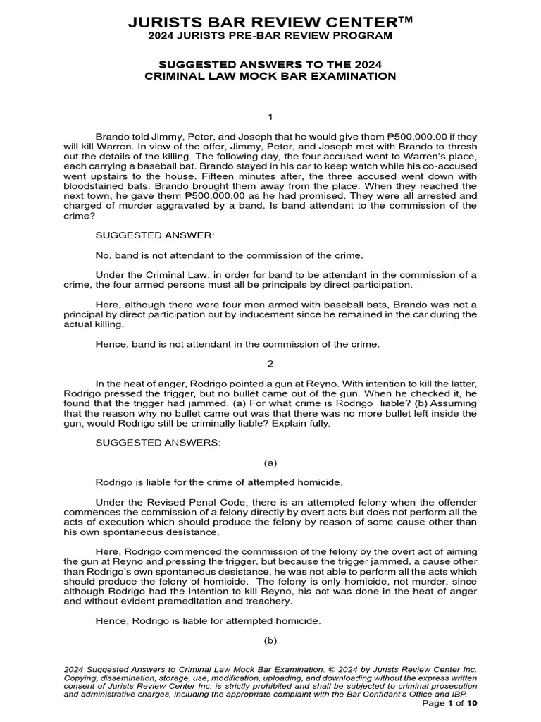 2024 Criminal Law Mock Exam Answers | PDF | Statute Of Limitations ...