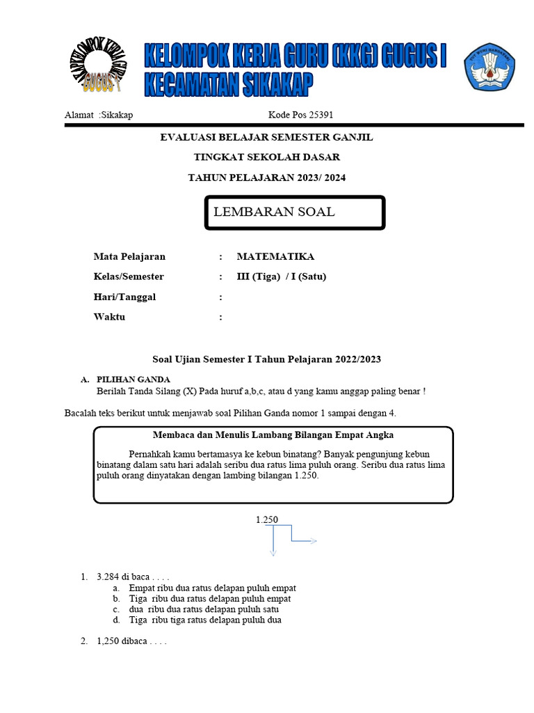 Soal MTK KLS Iv | PDF