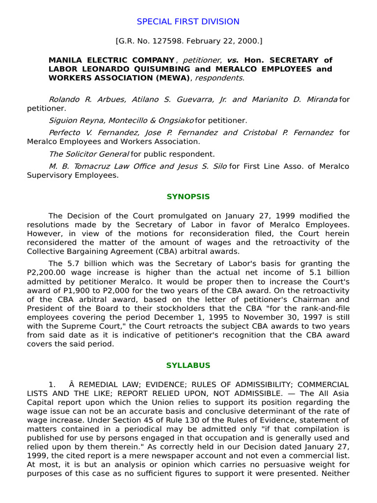 I.4. Meralco v. Quisumbing | PDF | Collective Agreement | Employment